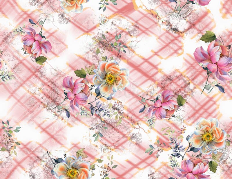 Vintage Flower Seamless Pattern with Metallic Color Ground Digital ...