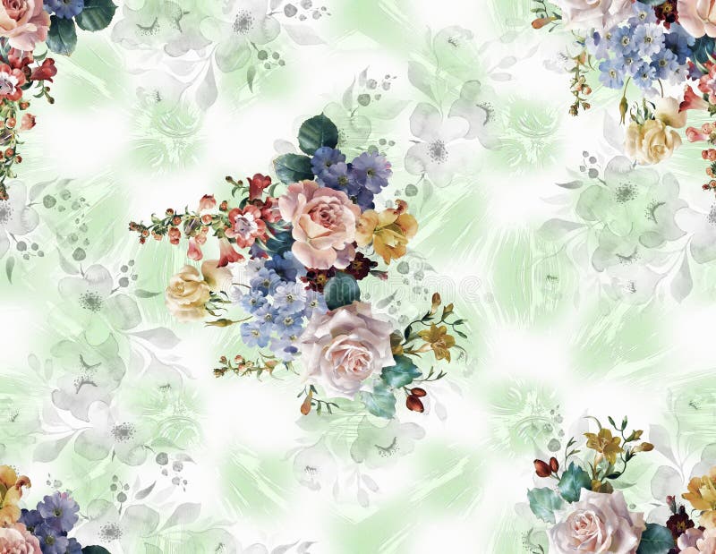 Vintage Flower Seamless Pattern with Metallic Color Ground Digital ...