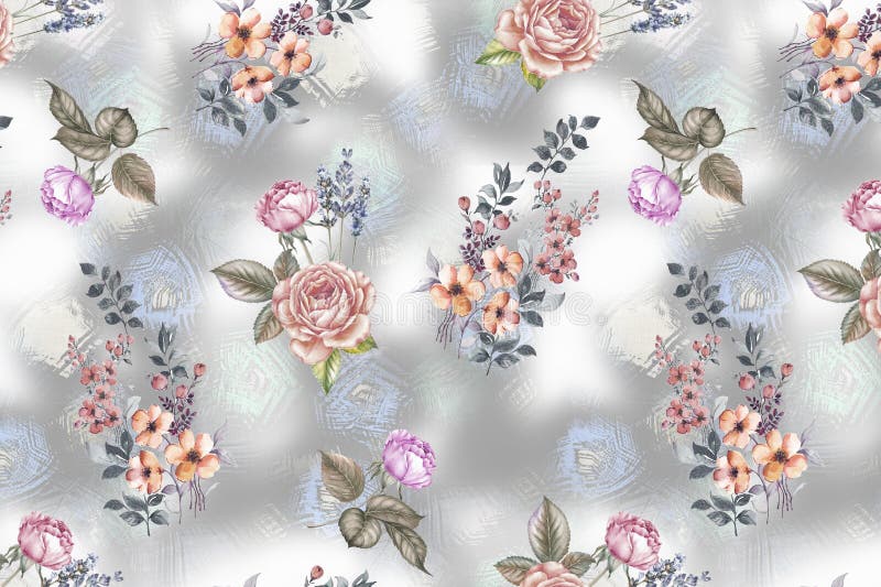 Vintage Flower Seamless Pattern with Metallic Color Ground Digital ...
