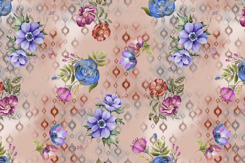 Vintage Flower Seamless Pattern with Metallic Color Ground Digital ...