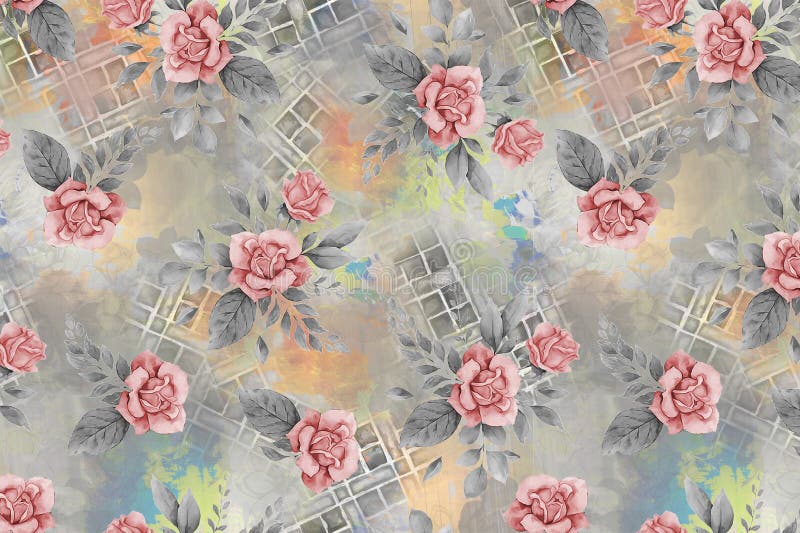 Vintage Flower Seamless Pattern with Metallic Color Ground Digital ...