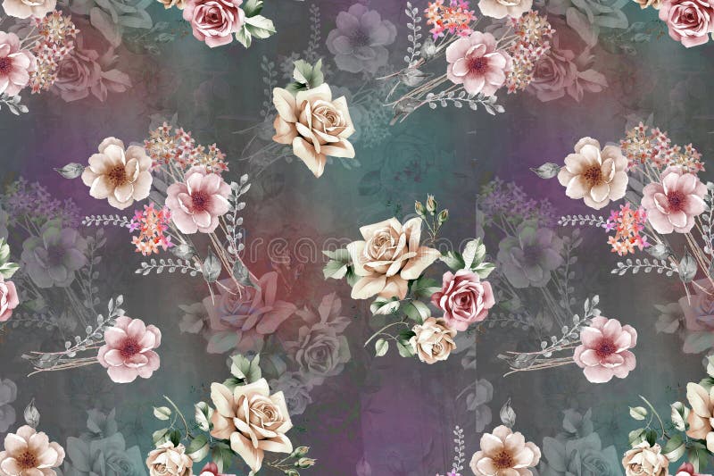Vintage Flower Seamless Pattern with Metallic Color Ground Digital ...
