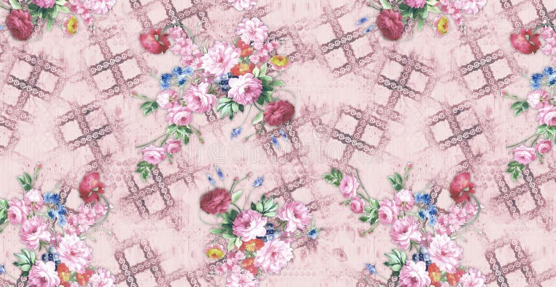 Vintage Flower Seamless Pattern with Metallic Color Ground Digital ...