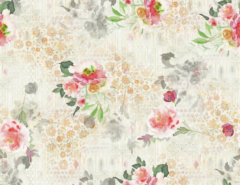 Vintage Flower Seamless Pattern with Metallic Color Ground Digital ...