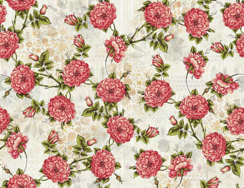 Vintage Flower Seamless Pattern with Metallic Color Ground Digital ...