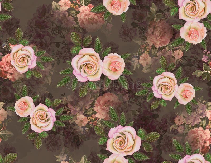 Vintage Flower Seamless Pattern with Metallic Color Ground Digital ...