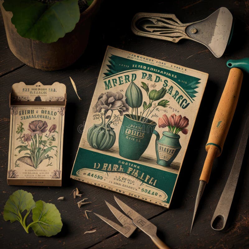Vintage Flower Seed Packets and Plants Stock Illustration ...