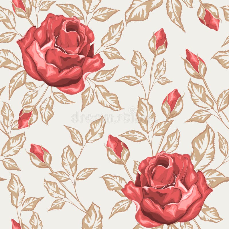 Vintage Flowers and Leaves. a Bouquet of Roses. Seamless Patterns Stock ...