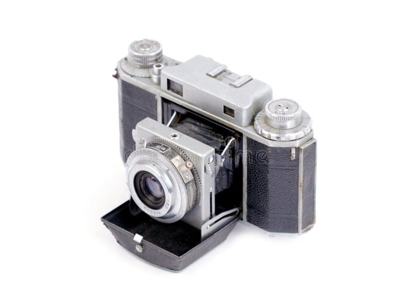 Vintage Folding Camera on White Background Stock Image - Image of ...
