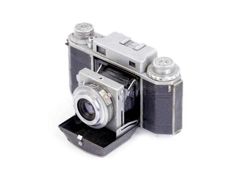 Vintage Folding Camera on White Background Stock Image - Image of ...