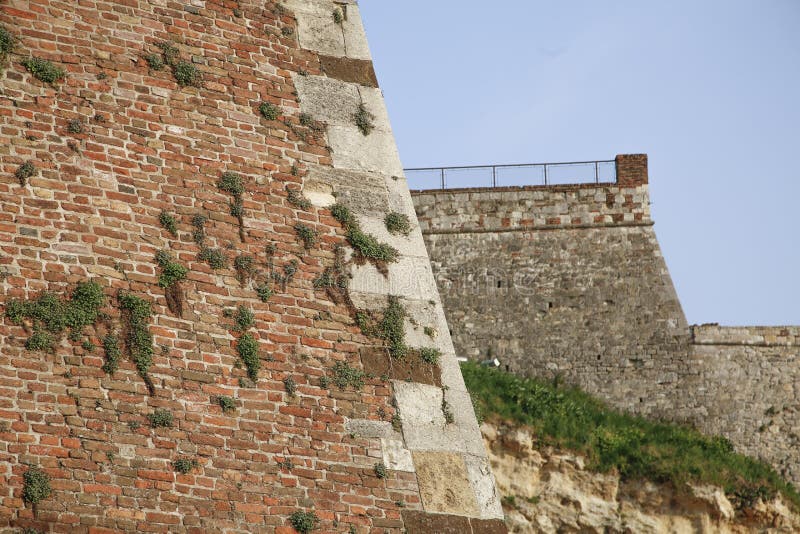 Vintage Fortress Wall Covered with Grass Stock Photo - Image of moss ...