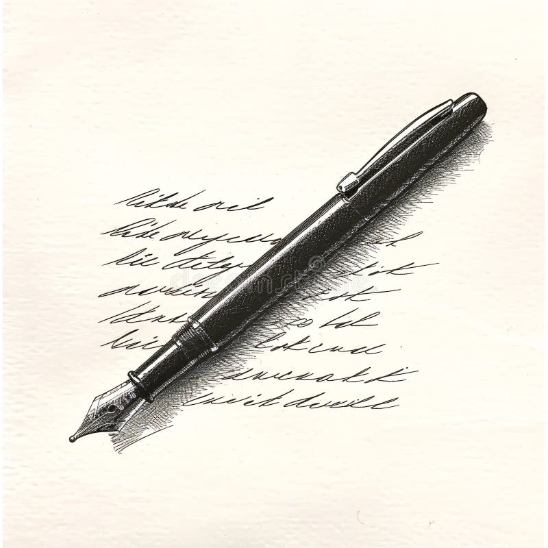 A Vintage Fountain Pen Elegantly Writing Cursive on Textured Paper in a ...