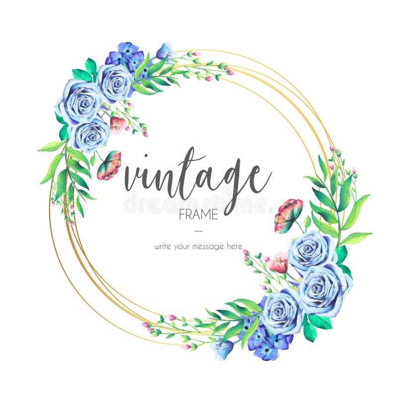 Vintage Frame with Blue Flowers Design Illustration Stock Vector ...