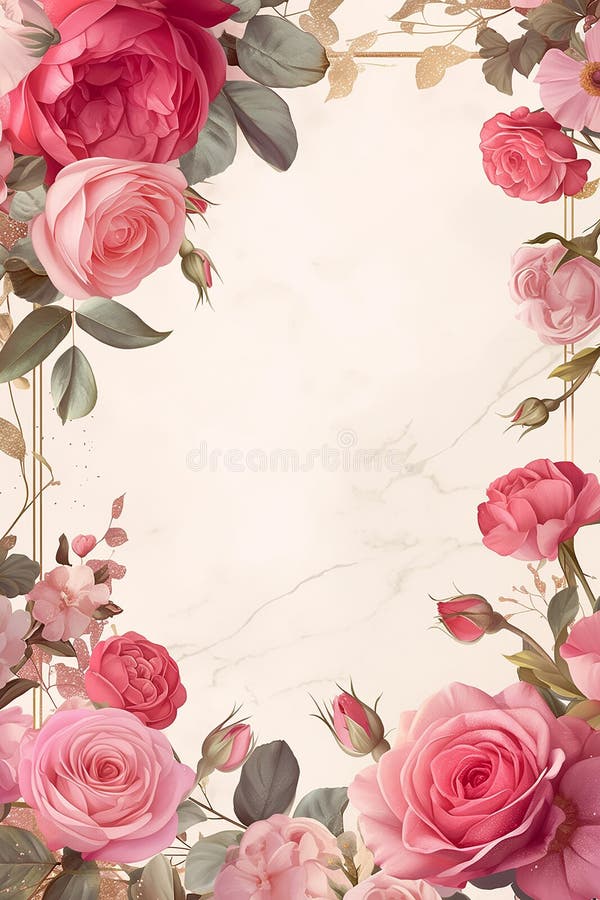 Vintage Frame Border with Pink Flowers and a Gold Frame Stock Image ...