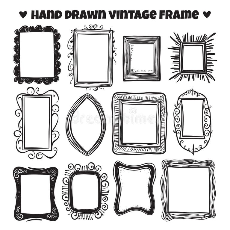 Vintage Frame Logo in Doodle Style Stock Vector - Illustration of drawn ...