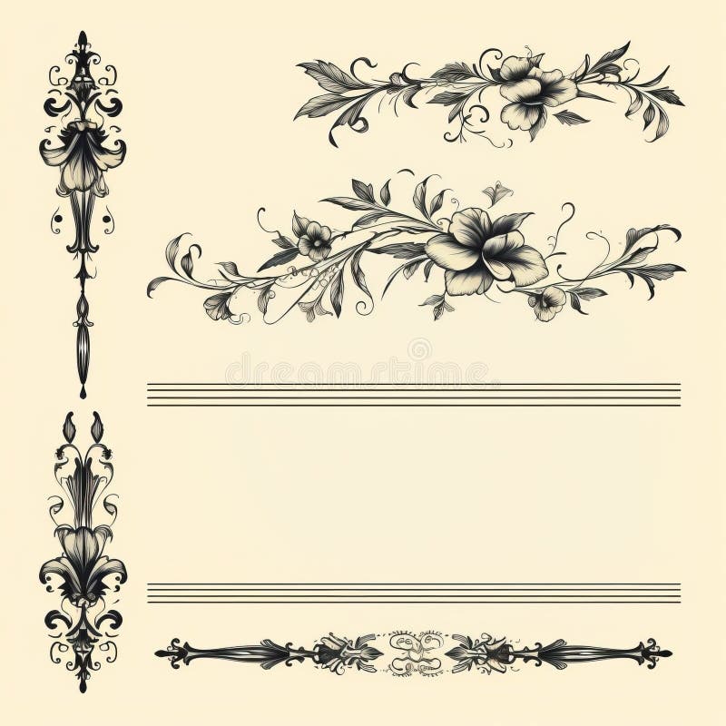 Vintage Frame Page Divider and Flowers Border Stock Illustration ...