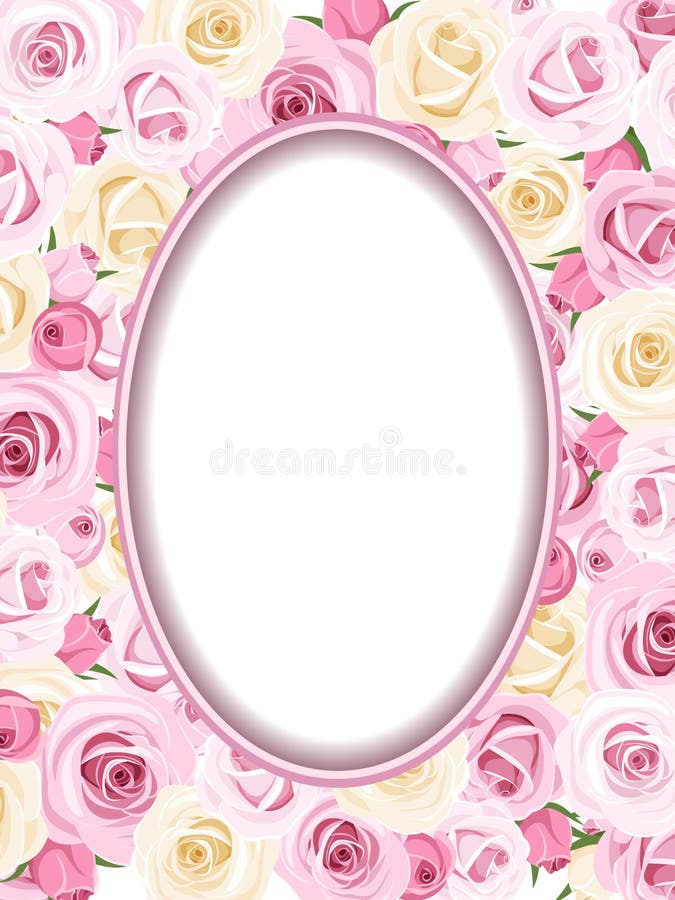 Vintage Frame with Pink and White Roses. Stock Vector - Illustration of ...