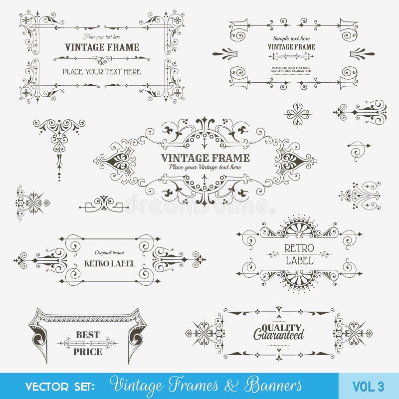 Vintage Frames and Banners Set Stock Vector - Illustration of ...