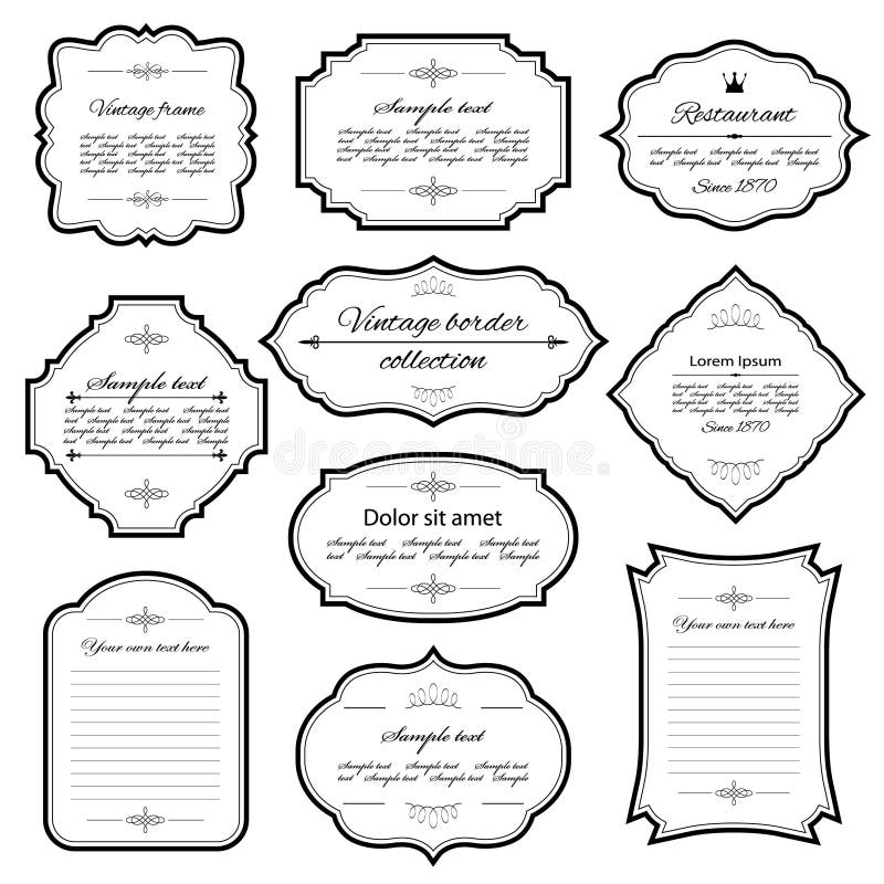 Vintage Frames and Labels Set Isolated on White. Stock Illustration ...