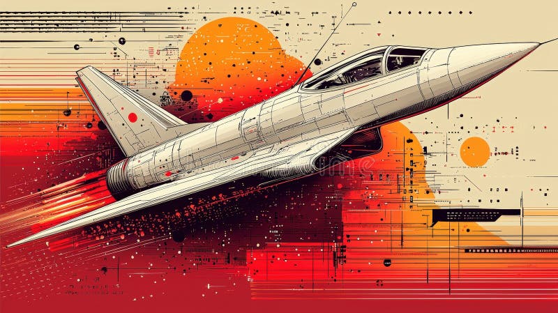 Vintage Futuristic Jet in Flight with Dynamic Background and Abstract ...
