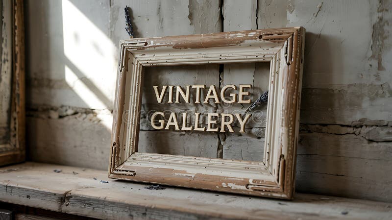 Vintage Gallery Sign in Distressed White Wooden Frame Stock ...