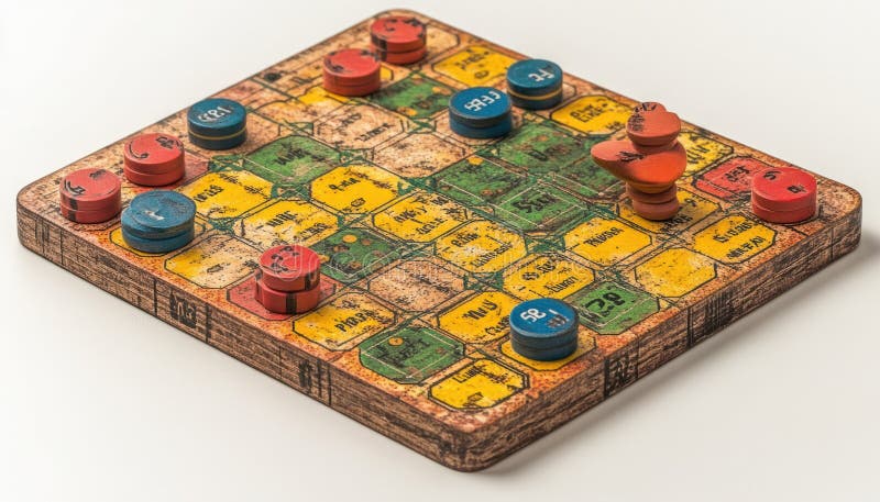 Vintage Wooden Board Game with Colorful Pieces Stock Illustration ...