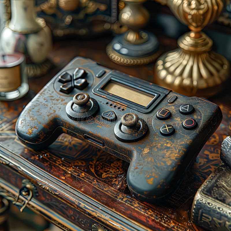 Vintage Game Controller Sits on a Wooden Table Stock Image - Image of ...