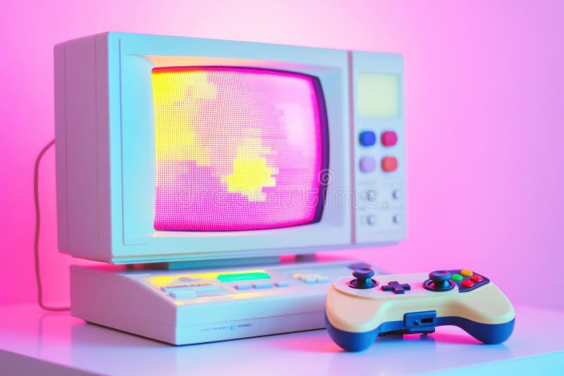 Retro Gaming Console with Colorful Screen and Controller Set Up for ...