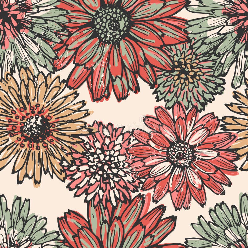 Floral Seamless Pattern in Retro Style Stock Vector - Illustration of ...