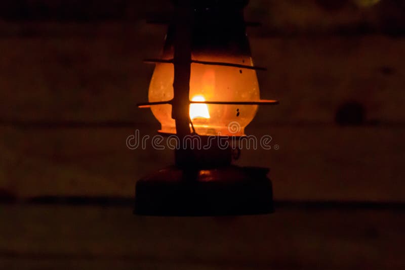 Vintage Gas Lamp with Burning Light in Night Stock Image - Image of ...