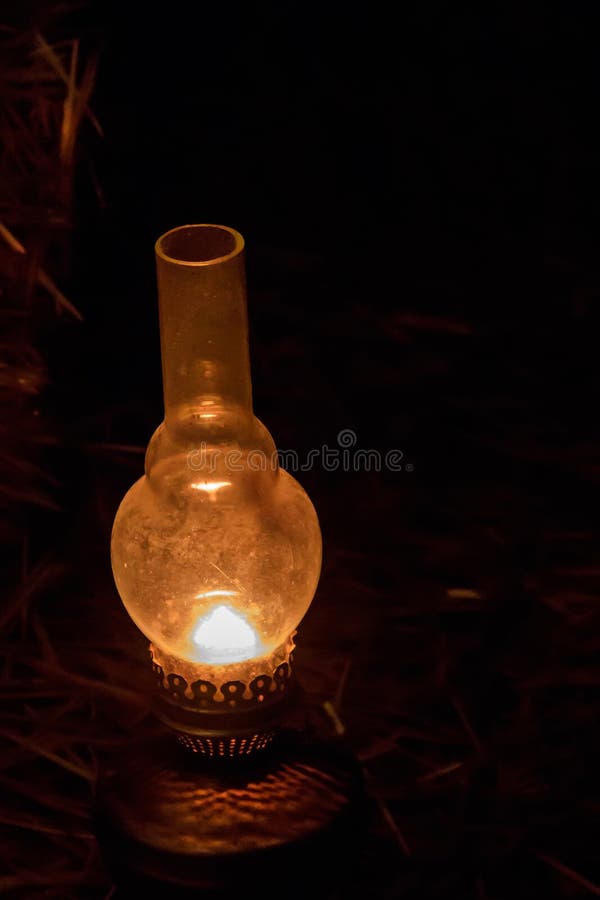 Vintage Gas Lamp with Burning Light in Night Stock Photo - Image of ...