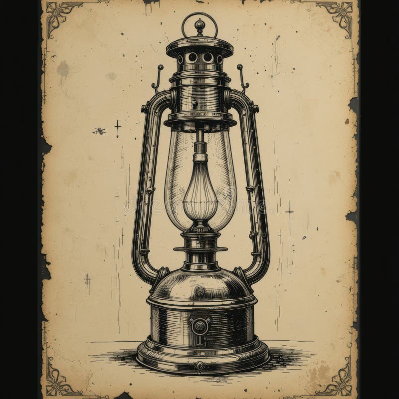 Vintage Gas Lamp Hand Drawn. Stock Illustration - Illustration of ...