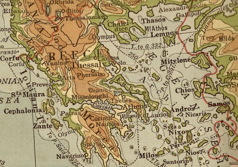 A Vintage Geographical Map of Greece in Sepia. Stock Illustration ...