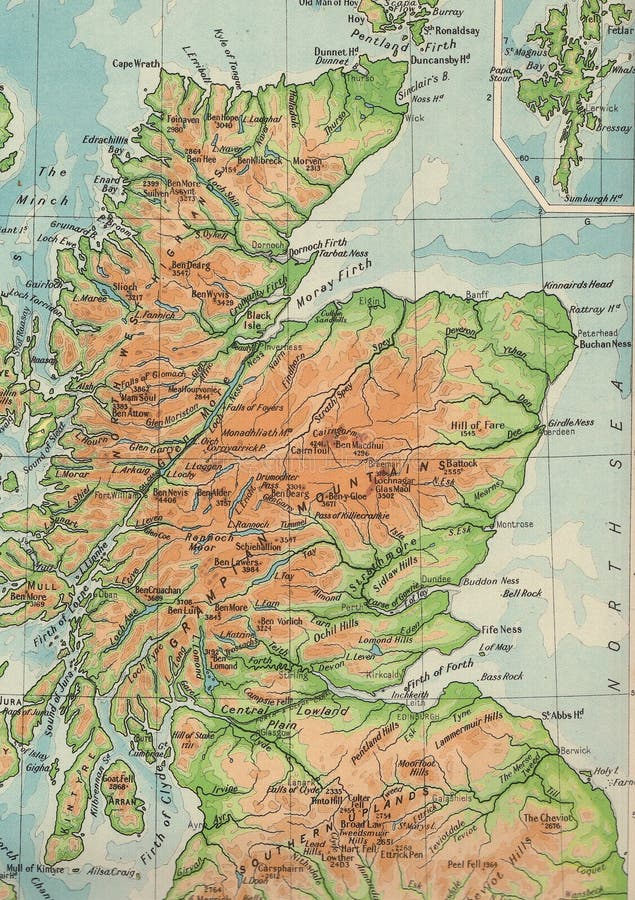 A Vintage Geographical Map of Scotland, UK. Editorial Stock Photo ...