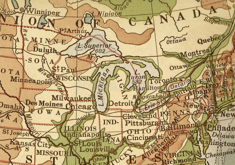 A Vintage Geographical Map Showing Canada in Sepia. Stock Illustration ...