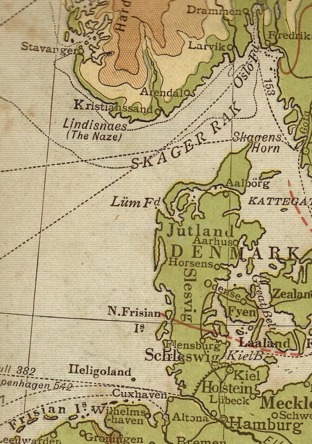 A Vintage Geographical Map Showing Denmark in Sepia. Stock Image ...