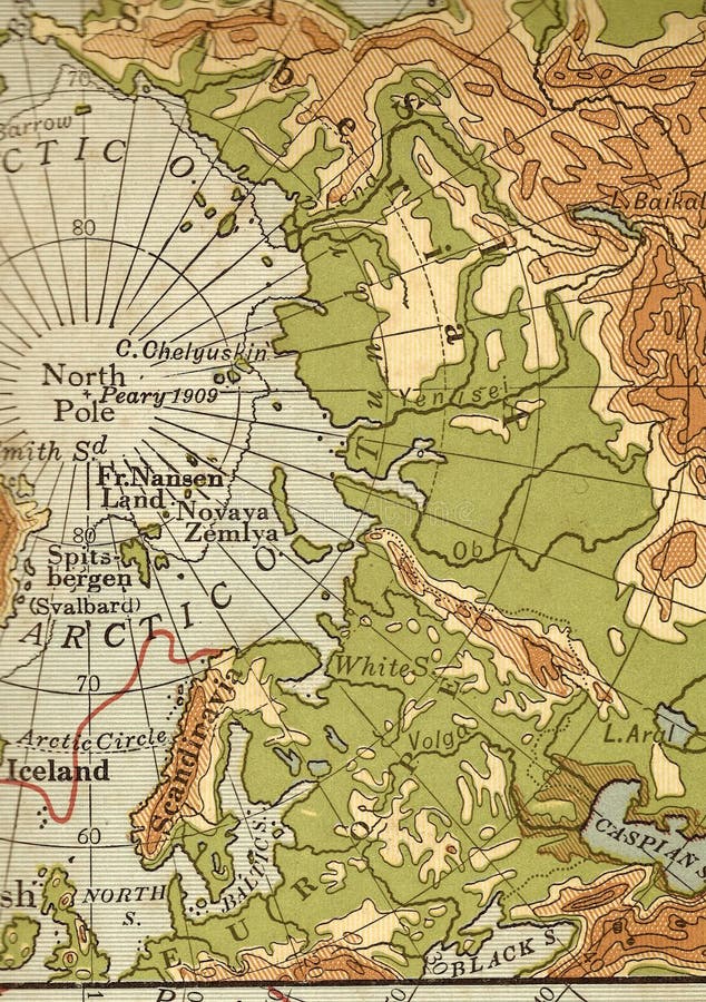 A Vintage Geographical Map Showing the North Pole in Sepia. Stock Photo ...