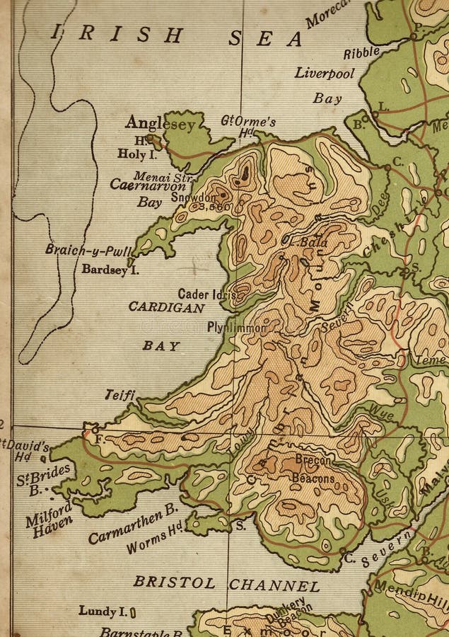 A Vintage Geographical Map of Wales in Sepia. Stock Illustration ...