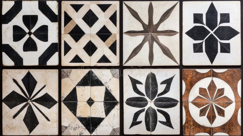Vintage Geometric Patterned Tiles in Black and White Design Collection ...