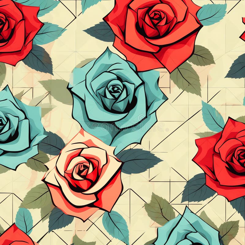 Vintage Geometric Roses Flowers Background Pattern Wallpaper Vector Old Fashioned Stock ...