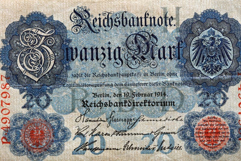 Vintage German 20 Marks Paper Money Stock Photo - Image of 1914, debt ...