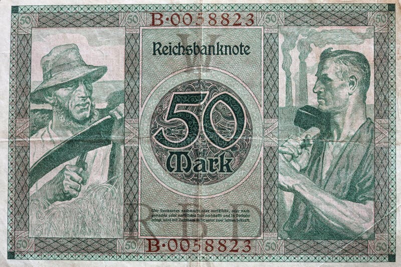 Vintage German 50 Marks Paper Money Stock Photo - Image of german ...