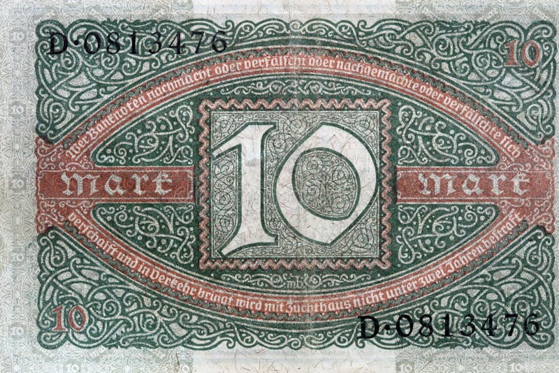 Vintage German 10 Marks Paper Money Issued in 1920 Stock Image - Image ...