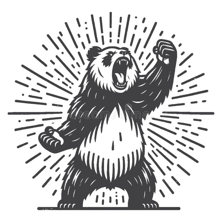 Vintage Giant Panda Roaring with Light Rays Vector. Stock Vector ...