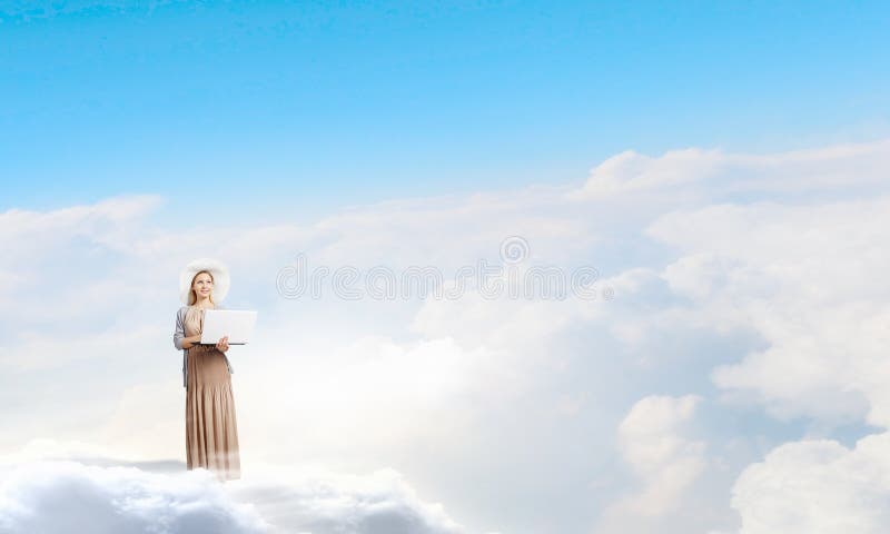 Vintage girl with laptop stock image. Image of calm, leisure - 61463965