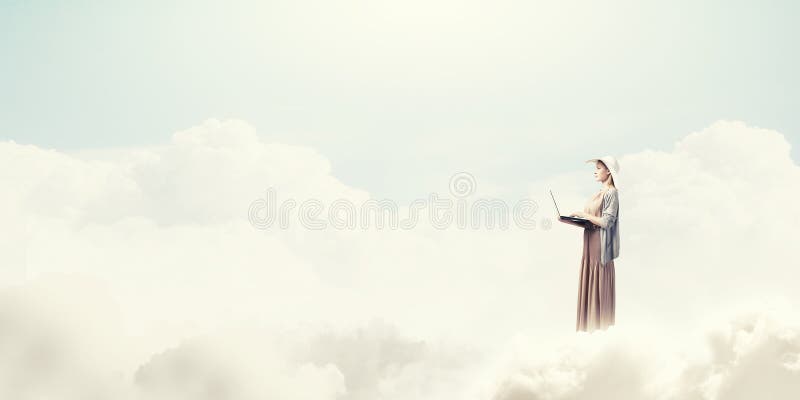 Vintage girl with laptop stock photo. Image of calm, elegant - 68410050