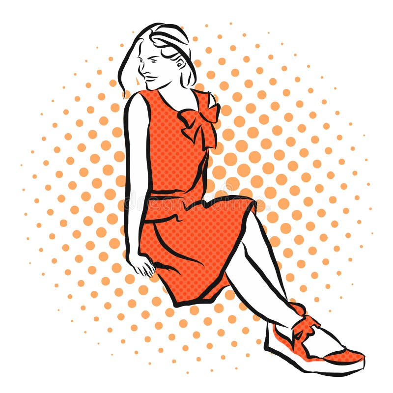 Vintage Girl Sit Looking Back Stock Illustrations – 1 Vintage Girl Sit ...