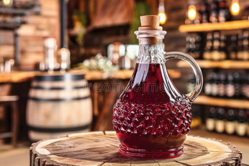 Vintage Glass Decanter of Red Wine in Rustic Winery Setting Stock Image ...