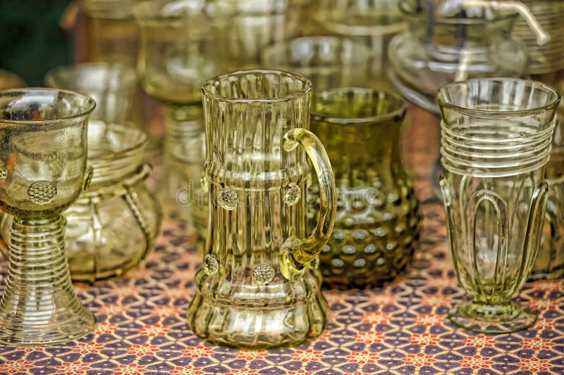 Vintage glass goblets stock image. Image of green, goblet - 31696523