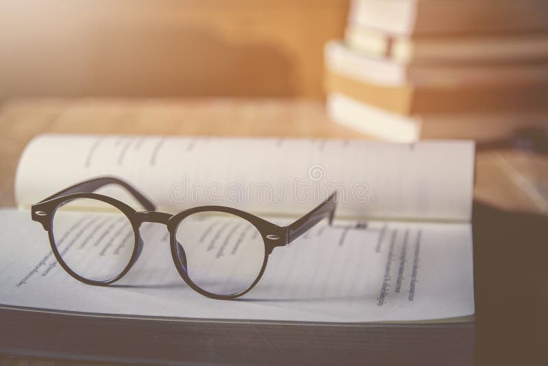Vintage Glasses,on Books Stack in Public Library Book, Studying ...